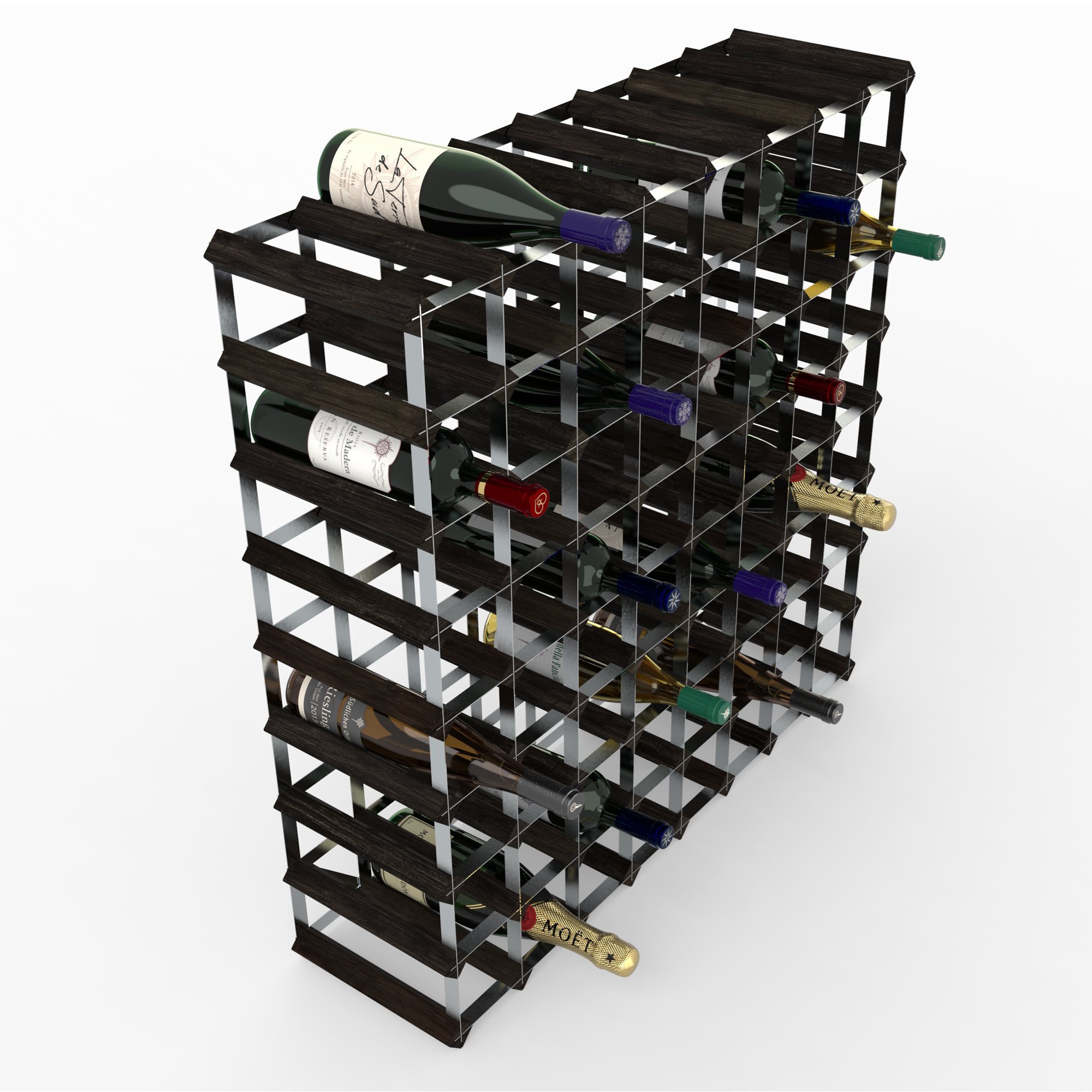 Rack for 72 wine bottles, pine wood, "Black Ash" color - RTA | KitchenShop